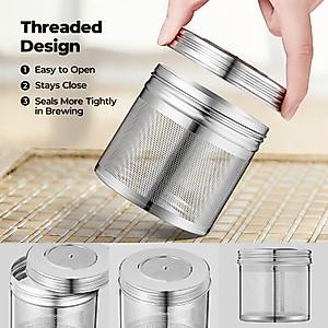 Reinmoson 2 Pack Large Tea Ball Infuser for Loose Leaf Tea & Spice Ball for Cooking Soup, 304 Stainless Steel, Threaded Lid, Chain Hook, Extra Fine Mesh Tea Strainer Ball for Herb, Iced Tea