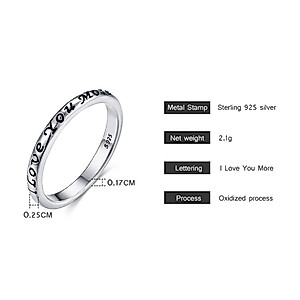 TONGZHE 3mm I Love You More Wedding Band Ring in Antique Sterling Silver 925 with US Size 6