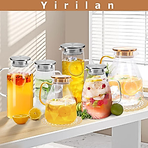 Yirilan Glass Pitcher, 2 Liter Water Pitcher with Lid and Spout, Large Pitchers for Drinks, Glass Water Carafe, Glass Jug, Beverage Pitcher