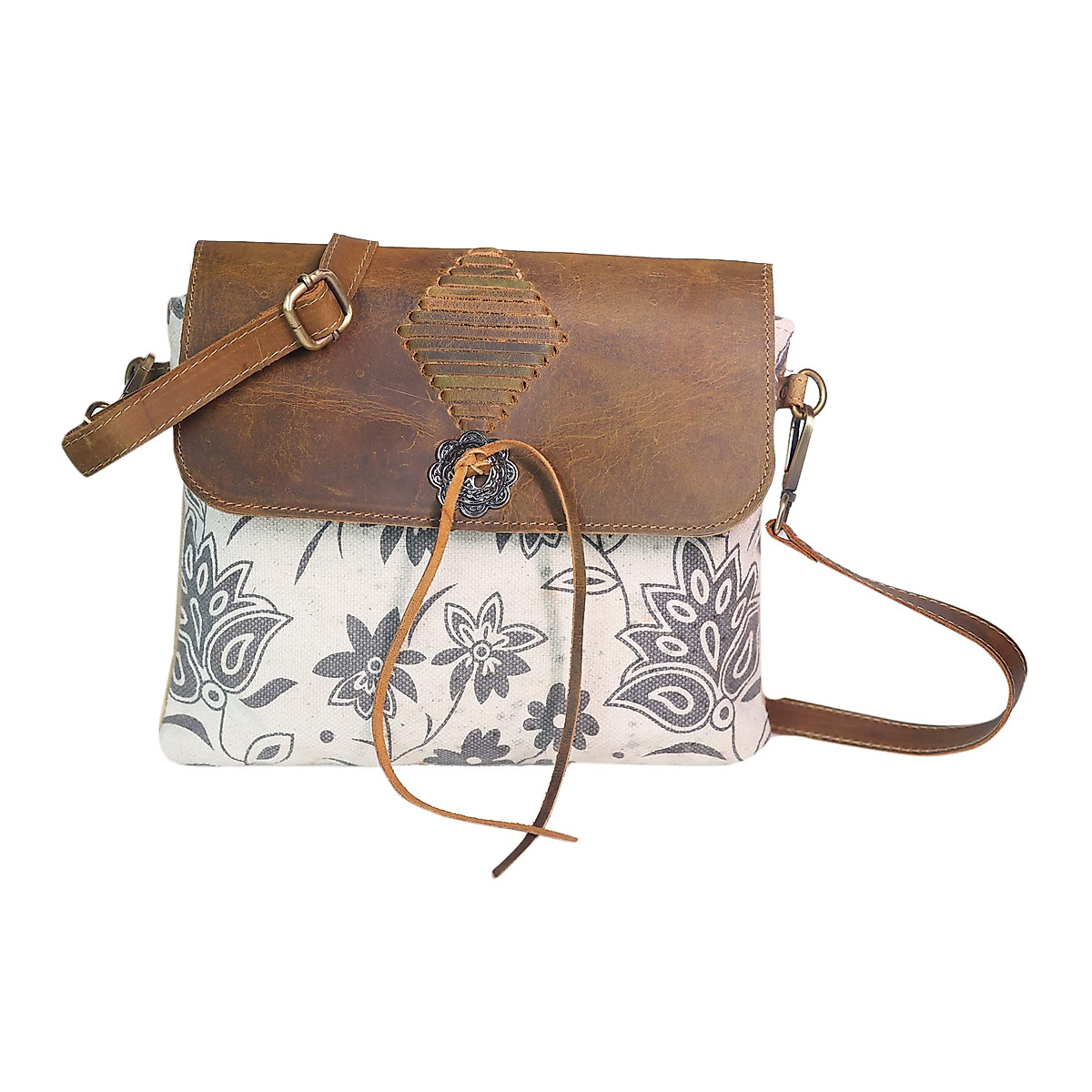 CHALLENGER Women's Floral Upcycled Fabric Distressed Leather Shoulder Bag 17RT2107-204