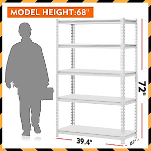 Qerfty 72" Garage Shelving, Garage Storage Shelving, Adjustable 5 Tier Unit Shelving, Heavy Duty Shelving Metal Shelving for Warehouse, Basement,Storage Shelf, 39.4" W * 15.7" D