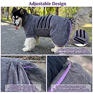 Dog Drying Coat Bathrobe Towel, Microfibre Material Fast Drying Super Absorbent Dog Bath Robe, Pet Quick Drying Moisture Absorbing with Adjustable Collar and Waist