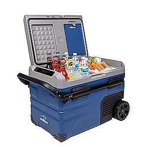 Portable Refrigerator Freezer - 3-in-1 Car Cooler - 35L/37 Quart Capacity Blue Portable Cooler w/Dual Freezer - Strong Compressor Car Refrigerator for Travel, RV Camping, Boats, & Outdoors (-4℉ ~68℉)