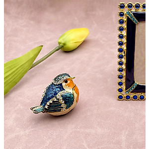 JWT Astyle Robin Bird Hinged Jewelry Box with Stones , Collectible Animal Trinket Box.Rings Earrings Storage Boxes,Bird Figurine Home Decor Gift.