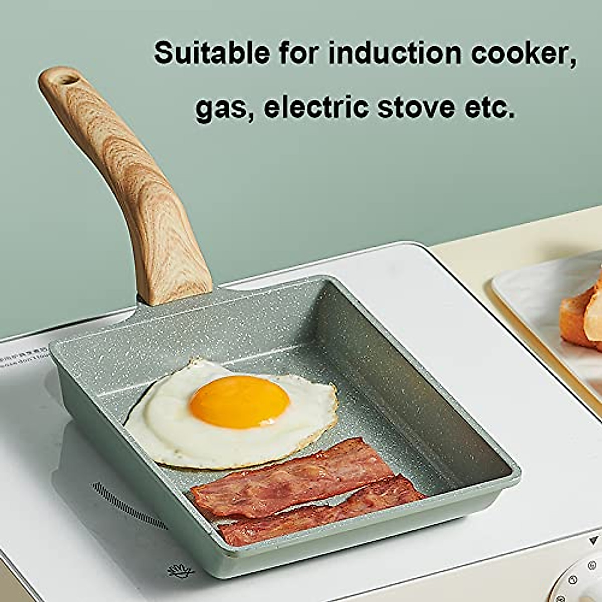 DAFEIKE Nonstick Omelette Pan Japanese Tamagoyaki Egg Pan Rectangular Small Non Stick Frying Pan 8” x 6”, Green