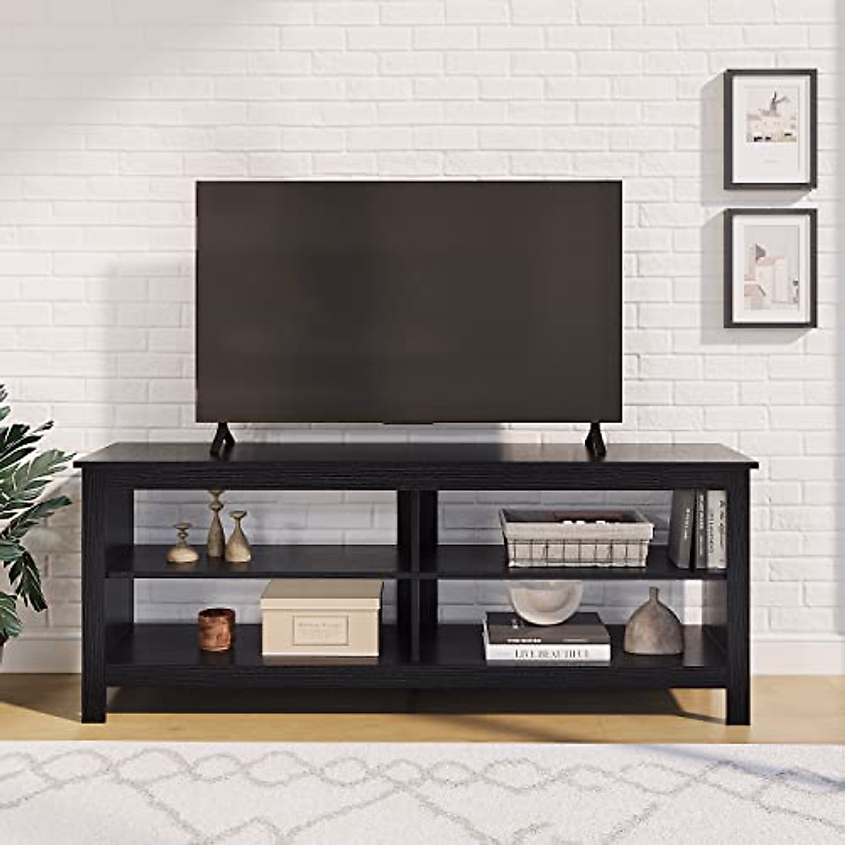 Panana TV Stand 6 Cubby Television Stands Cabinet 6 Open Media Storagefor TVs up to 80 Inches, 70 Inch (55 Inches Black)