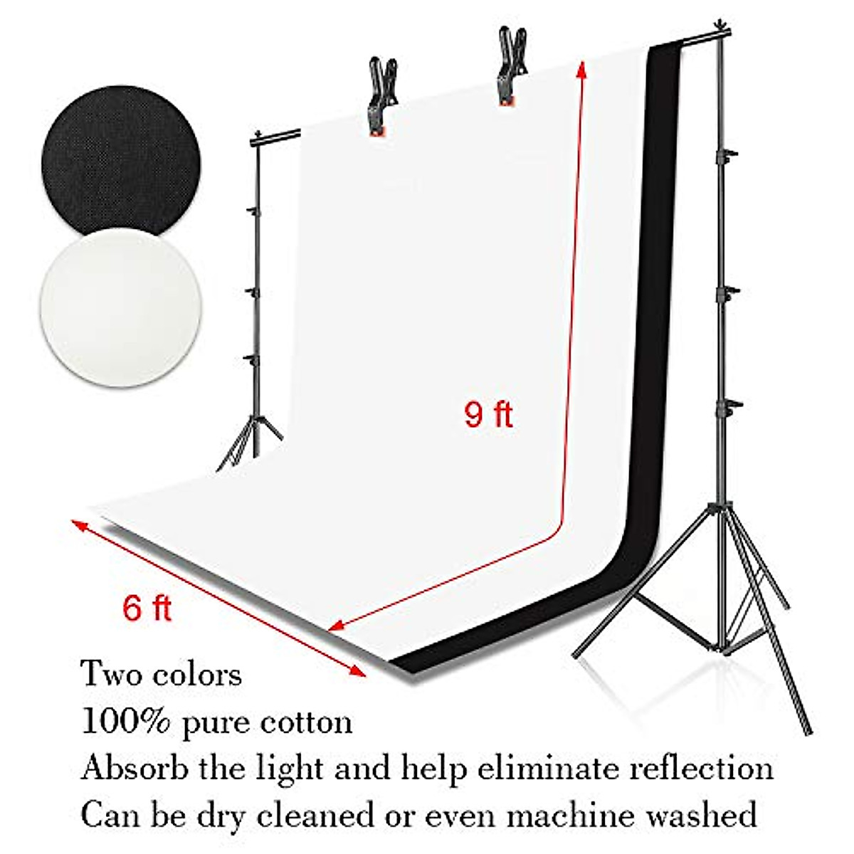 EMART 8.5x10ft Photography Backdrop Kit with 400W 5500K Daylight Umbrella Continuous Lighting Set, Black & White Backgrounds for Photo Studio Product, Photoshoot, Portrait Shoot