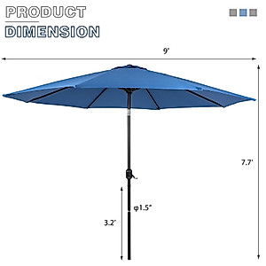 SOLAURA 3-Piece Outdoor Patio Bar Set Black Brown Wicker Bar Table Set Patio Furniture Set Outdoor Bar and Two Stools with Cushions and 9 FT Patio Umbrella, Dark Blue