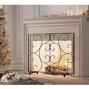 Kingson Single Panel Decorative Flat Fireplace Screen Cover Handcrafted Durable Metal Mesh, Heat-Resistant Free Standing Fire Spark Guard Mesh 37.8" L x 8.8" W x 30.7" H