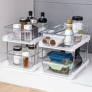 MeCids Kitchen Organizer 2 Tier with Clear Drawer Bins Great for Under Sink Organizing and Bathroom Cabinet Storage Organizer