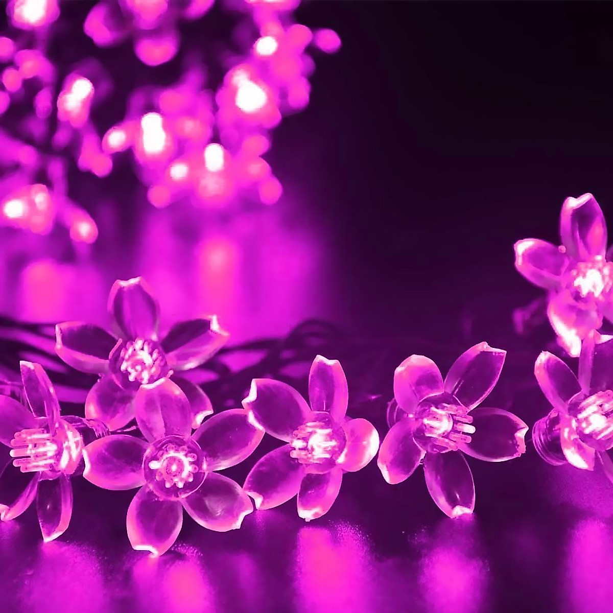 WONFAST Solar Flower Lights,Waterproof 23ft/7M 50LED Peach Blossom Flower Solar Fairy Decorative String Lights for Outdoor Gardens Homes Wedding Christmas Party Lighting Decorations (Pink)