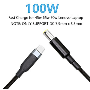 CERRXIAN 6.5ft 100W PD USB Type C Male Input to DC 7.9 x 5.5mm Male Power Charging Cable for Compatible with Lenovo Thinkpad T400 T410 T420 T420s T500 T520 T530 E545 T61 X140e X230(7955-100W)