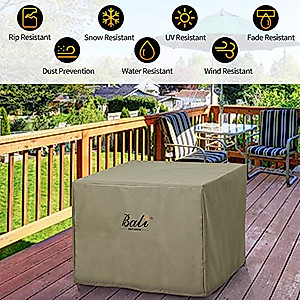 BALI OUTDOORS Square Durable Fire Pit Cover, 600D Heavy Duty with PVC Coating, Khaki, 28.3'' x 28.3'' x 25''