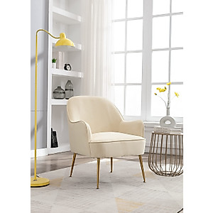 Bellemave Velvet Accent Chair,Modern Upholstered Leisure Arm Chair with Gold Metal Legs,Thickly Padded,Guest Chair Vanity Chair Club Chairs for Living Room Bedroom Office（Cream White）, W52752188