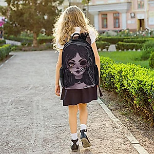 YAkkYA Gothic Women Woman Ghost Style Art Rucksacks Durable Polyester Anti-Theft Multipurpose Carry On Bag Large Capacity Gym Outdoor Hiking Backpack With Smooth Zippers