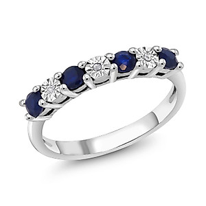Gem Stone King 925 Sterling Silver Blue Sapphire & White Diamond Engagement Ring For Women | Wedding Ring For Women | Available In Size 5, 6, 7, 8, 9