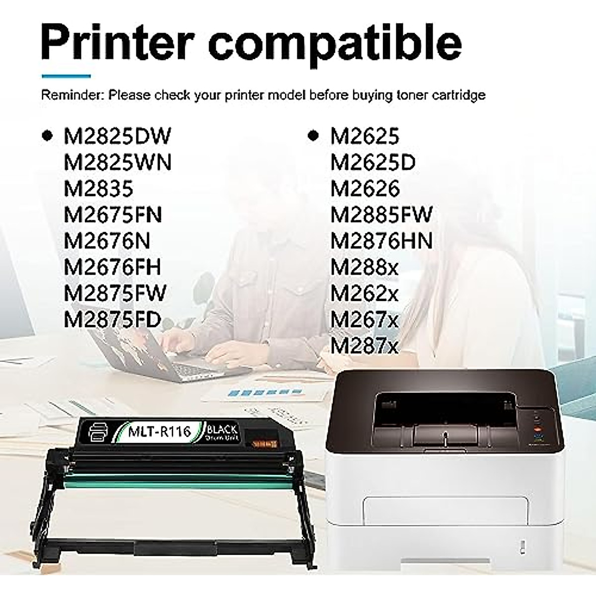 High Yield 1-Pack Black Compatible MLT-R116 R116 Imaging Unit Replacement for Samsung MLTR116 M2835 M2675FN M2676N M2676FH M2875FW M2875FD M2625 M2625D M2626 M2885FW M262x M267x M287x Printer