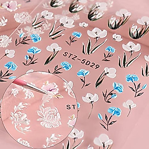 5D Embossed Flowers Nail Stickers for Acrylic Nails, 6 Sheets Engraved Flower Nail Decals Spring Summer Nail Art Accessories French Tips Nail Designs Adhesive Flower Butterfly Nail Stickers for Women
