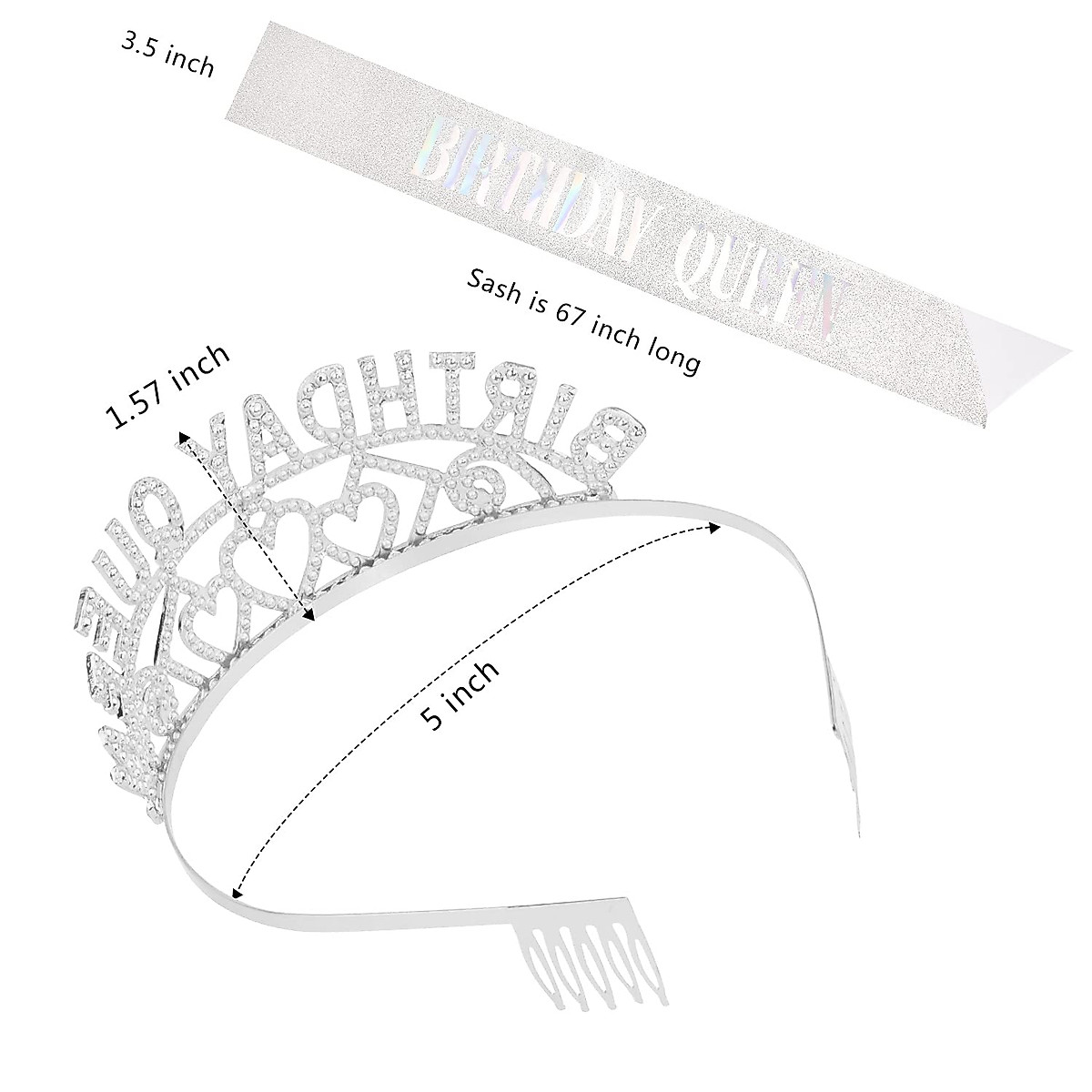 Birthday Queen Crown and Birthday Queen Sash Kit, Aprince Birthday Crowns for Women Girls Tiaras and Crowns for Women Birthday Tiara for Girl Silver Crown and Silver Sash for Women 21st Crystal Crown