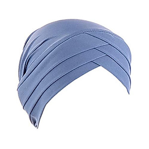 Fxhixiy Hijab Chemo Cancer Beanies Turbans Hats Cap Twisted Hair Cover Headwrap Turban Headwear for Women (Cowboy Blue)