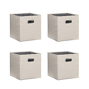 SunnyPoint Cloth Foldable Storage Basket Bin, Foldable Storage Cube Boxes Fabric Drawer with Metal Handle for Closet Shelf, Cabinet, Bookcase (10.5", Cream)