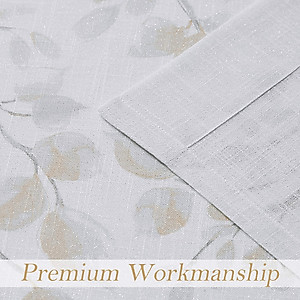 Yellow Leaf Floral Print Metallic Sheer Window Curtain Panel Autumn Fall Leaves Sparkling Decorative 6 Grommets Top Drapes for Rustic Living Room Bedroom Farmhouse Curtains, Gold, 40"x95"x2