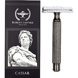 Caesar Gun Metal Safety Razor by Roman Empire Shaving with Set of 20 Shaving Blades (Astra-Derby-Shark-Treet)