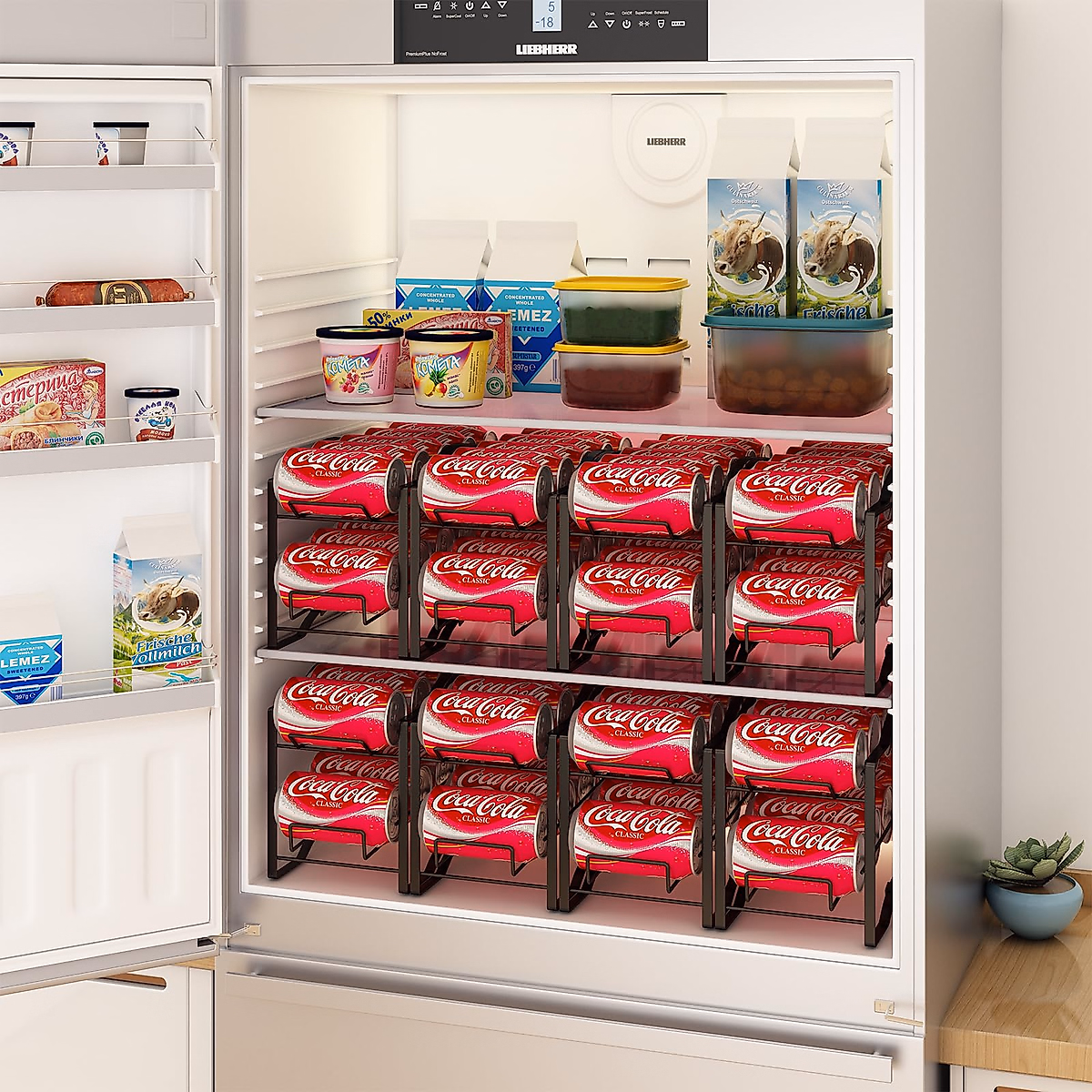 GILLAS 2 Pack Soda Can Organizer Rack for Pantry, Stackable Beverage Soda Can Storage Dispenser Holder for Refrigerator, Cabinet, Black