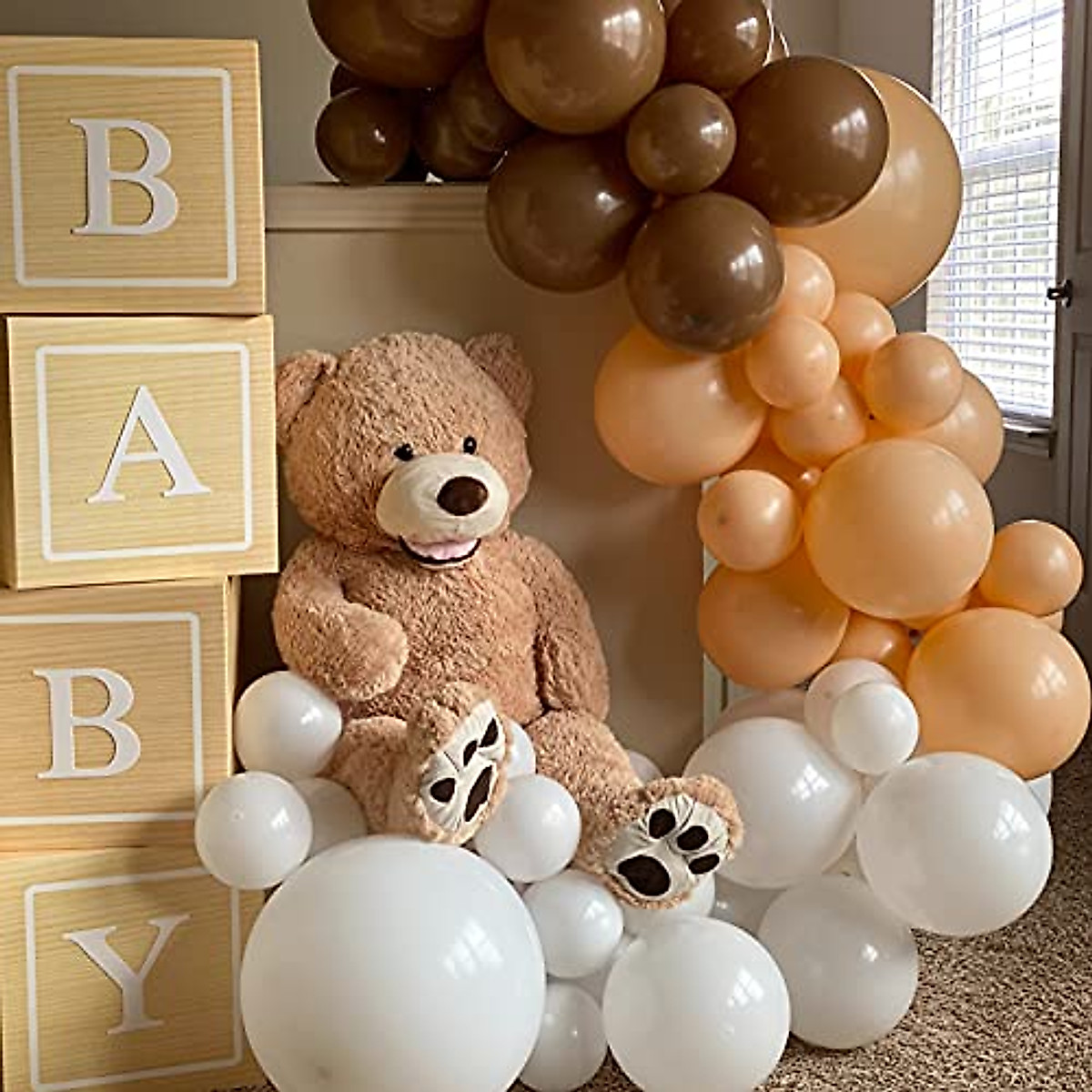 DIY Birthday Baby Shower Decorations - 4pcs Wood Grain Paper Boxes with BABY+A-Z letters,Party Boxes Block for Baby Shower Birthday Gender Reveal Graduation Teddy Bear Baby Shower Party Supplies