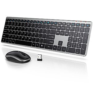Trueque Wireless Keyboard and Mouse, Ultra Slim Silent Keyboard with Responsive & Low Profile Keys, Tilt Angle, Sleep Mode, 2.4GHz USB Cordless Mouse Combo for Computer, PC, Chromebook (Mac-Gray)