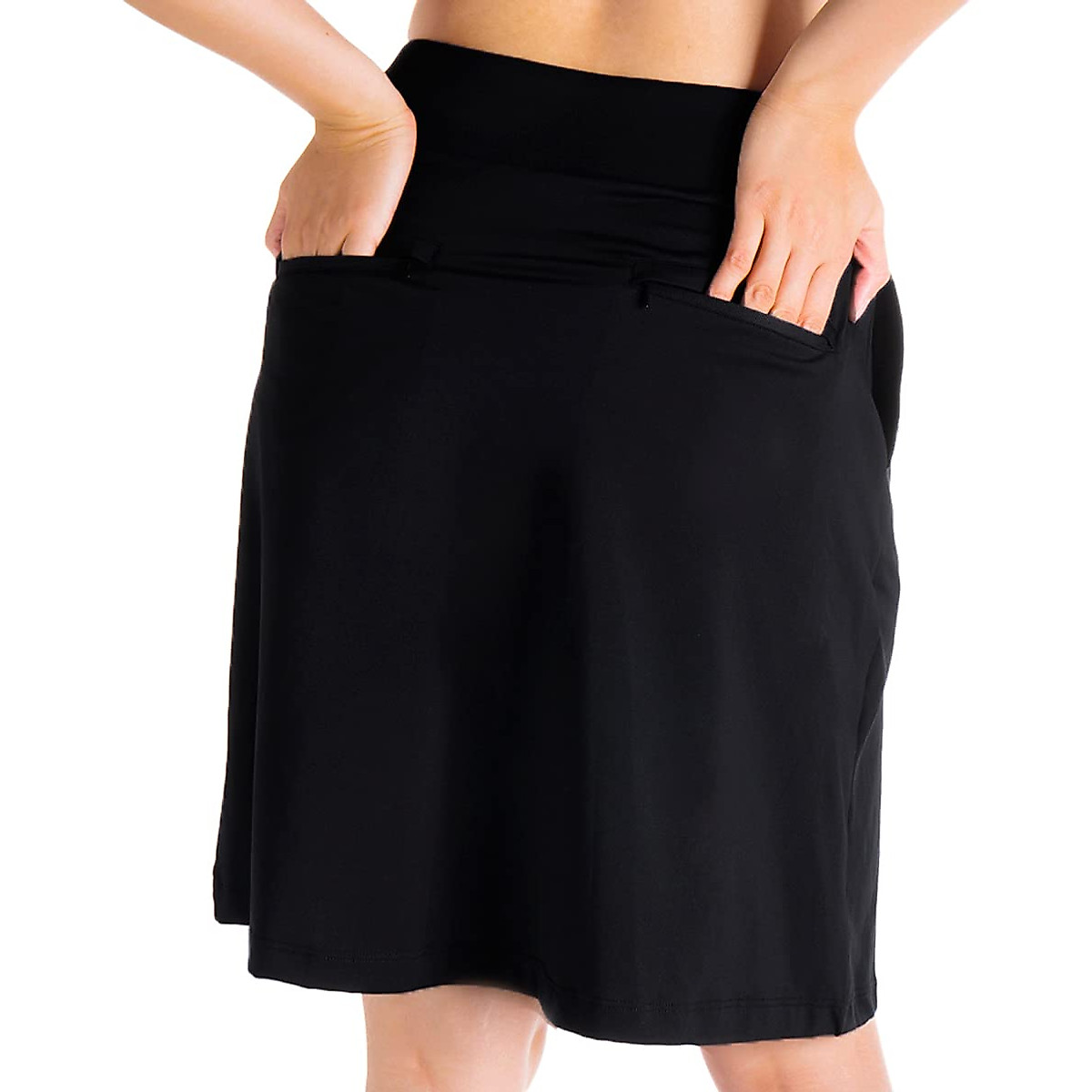 Yogipace Women's 4 Pockets UV Protection 20" Modest Knee Length Skirt Athletic Golf Tennis Skort Zippered Pockets,Black,Size S