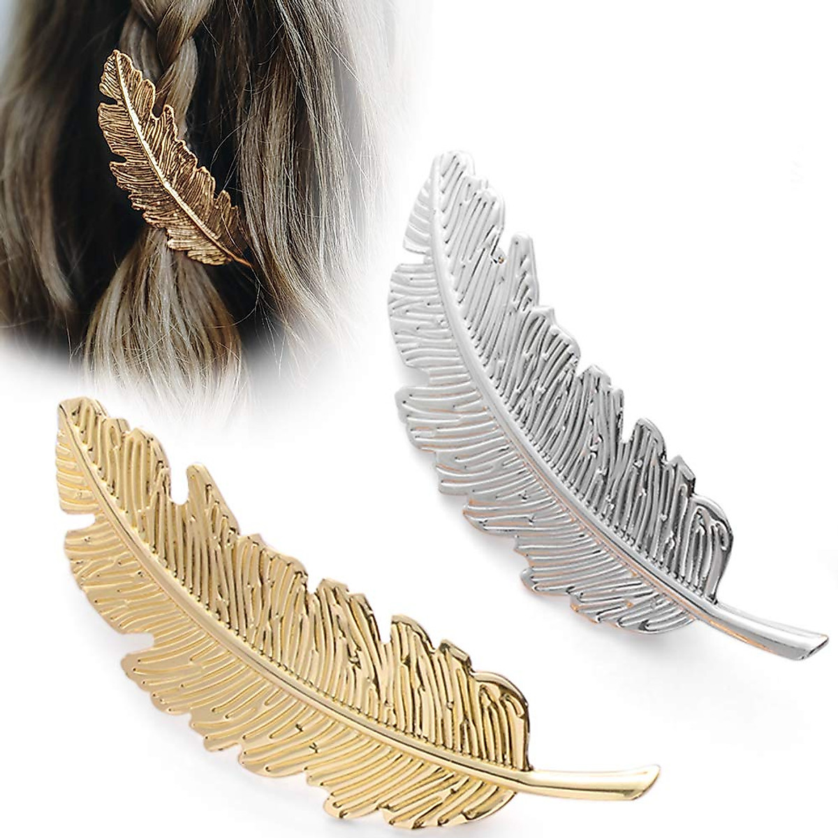 Gold Silver Minimalist Hair Clips Dainty Feather Hollow Hair Clips Set Feather Hair Pins Geometric Barrette Hair Accessories for Women
