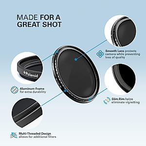 Polaroid Optics 58mm Multi-Coated Variable Range [ND3, ND6, ND9, ND16, ND32, ND400] Neutral Density Fader Filter ND2-ND2000 - Compatible w/ All Popular Camera Lens Models