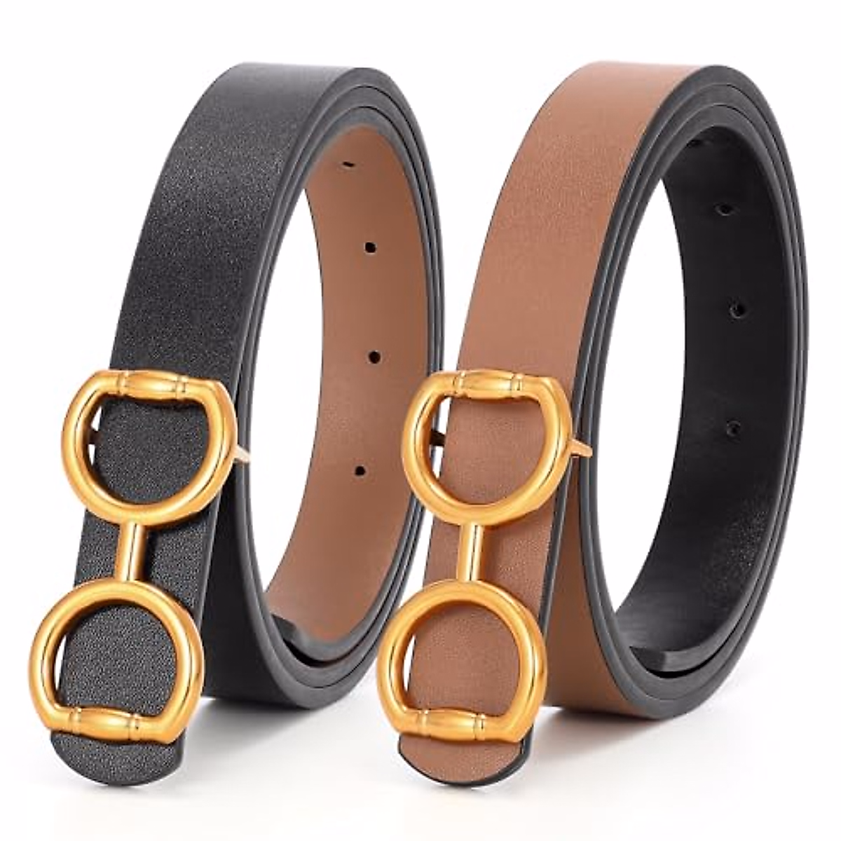 TRIWORKS Reversible Leather Belt for Women, Fashion Ladies Belt for Jeans Pants Dress Width:0.9", A-Black/Brown