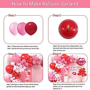 Pink Red Balloon Garland Arch Kit Macaron Pink Retro Pink Red Balloons Heart Lip Balloons for Valentines Mothers Day Bridal Shower Baby Shower Bachelorette Anniversary Party Decoration Supplies