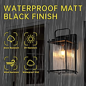 GAAZIE Outdoor Wall Lantern,Exterior Waterproof Light Fixtures,Black Porch Light with Striped Glass,13''H Outdoor Light Fixtures for Garage Front Porch and Patio 1 Pack Bulb Not Included