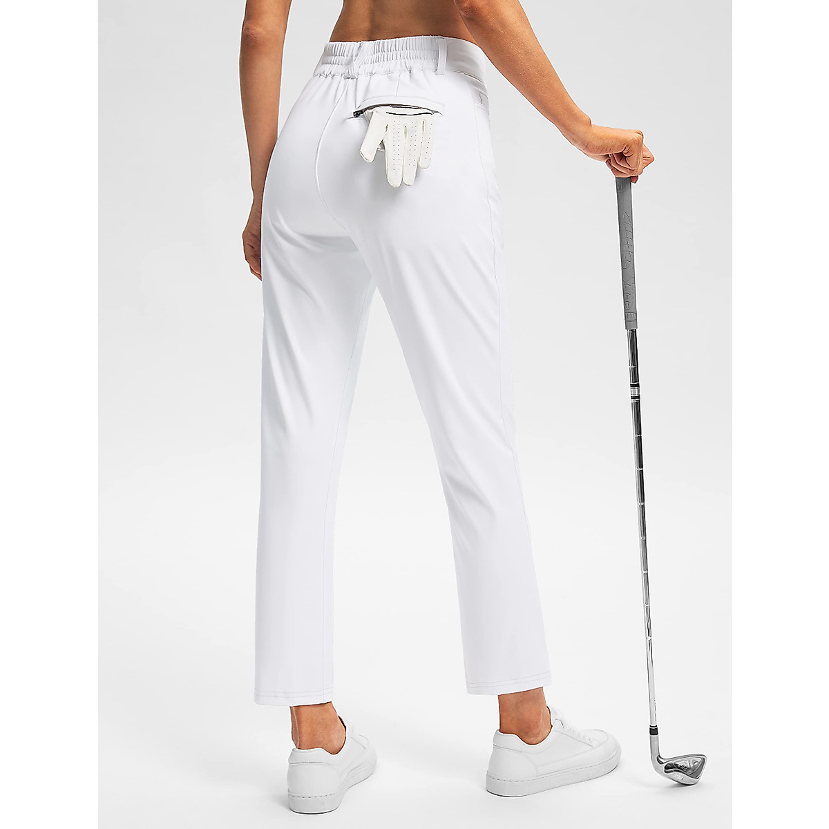 Viodia Women's Golf Pants with Zipper Pockets 7/8 Stretch Ankle Pants for Women Travel Casual Work White