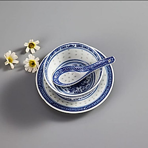 SLixuhay 6pcs Chinese Soup Spoons, Ceramic Asian Soup Spoons for Ramen Pho Wonton Dumpling Noodles (Blue and White)