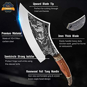 Golden Bird Meat Cleaver Knife with Sheath Hand Forged Tiger Cleaver Heavy Duty Bone Chopper Outdoor Camping Knife Butcher Knife for Meat Cutting