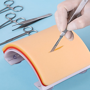 Medarchitect Premium Suturing Skill Trainer Including DIY Incision Suture Pad with Hook & Loop Replacement Design, 19 Pre-Cut Wounds Pad & Complete Tools for Advanced Suture Skill Practice