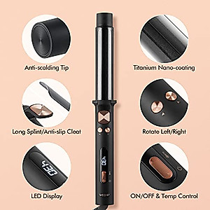 Rotating Curling Iron, WeChip 1.25 Inch Automatic Curling Iron, Curling Wand for Long Short Hair, Automatic Hair Curler with LED Display, Tourmaline Ceramic Barrel, 5-Temps (Up to 430°F), Dual Voltage