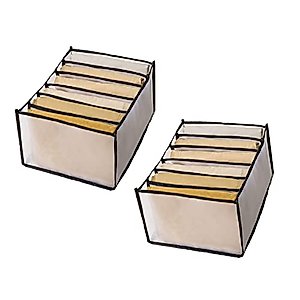 2PCS Clothes Organizer（7 Grids）Drawer Dividers for Clothes - Foldable Grid Storage Box with Multiple Layers, Portable Washable Storage Containers for Scarves, Leggings, T-shirts, Jeans (T-Shirts with 9Grids, Black)