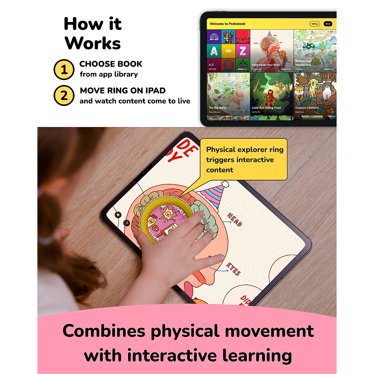 Peekabook Starter Kit, ABC Learning Educational Toy for iPad, Read Along Book Interactive Preschool Educational Game, Learning Toy Toddler STEM Toy Search Find it Travel Activity Yellow