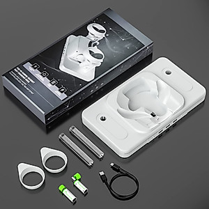 VR Charging Dock for Oculus Quest 2/Meta Quest 2, VR Accessories Charging Station with 2 Rechargeable Batteries Support Colorful Lights