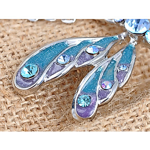 Alilang Womens Blue Purple Glitter Enamel Rhinestone Dragonfly Pendant Necklace Over Silvery Tone