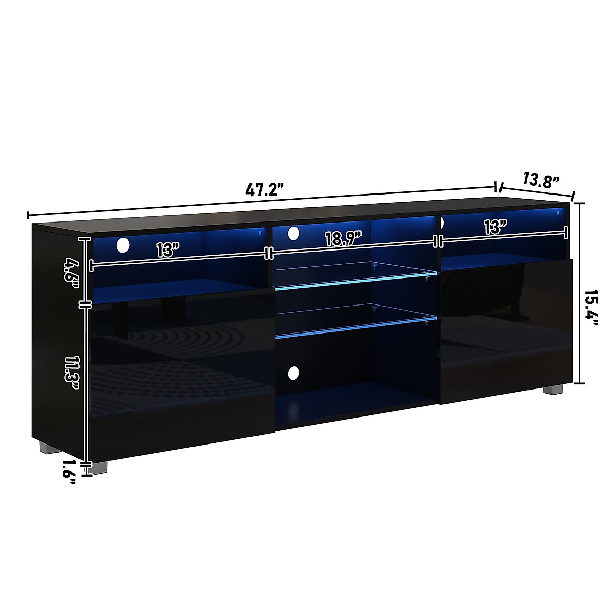 St.Mandyu LED TV Stand for 50/55/60 inch TV, Modern Television Table Center Media Console with Drawer and Led Lights, High Glossy Entertainment Center for Living Game Room Bedroom, Black¡