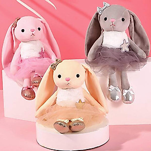 Ruzucoda Ballerina Dolls Plush Bunny Rabbit Soft Toys Ballet Dance Recital Gifts for Girls Gray 15.5 Inches