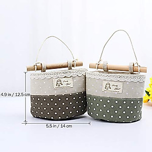 DOITOOL 4Pcs Cotton Linen Hanging Storage Basket Organizer, Washable Over The Door Hanging Storage Bag with Woven Cotton Rope Handle, Waterproof Fabric Hanging Pocket for Organizing, Free