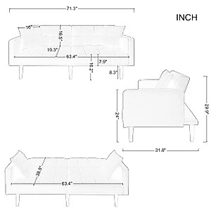 Ampela Futon Sofa Bed 74" Modern Convertible Folding Lounge Couch Loveseat Daybed Upholstered Sofá with 2 Pillows for Bedroom and Living Room Bedroom, Apartment,Home Office,Black