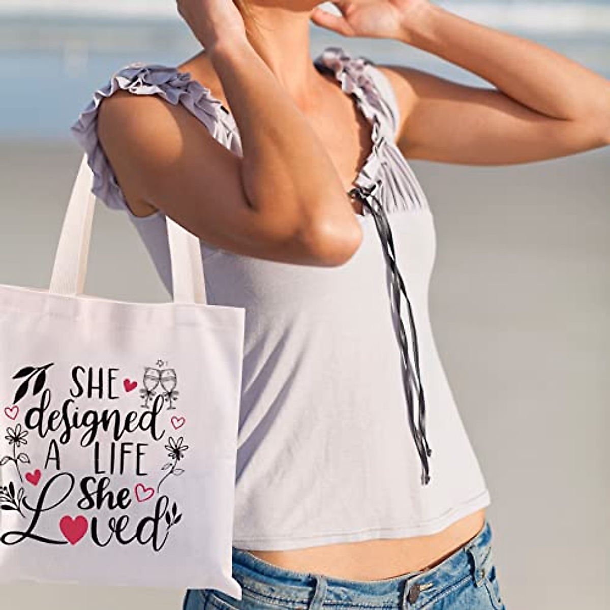 CMNIM She Designed A Life She Loved Inspirational Canvas Tote Bag for Women Birthday Christmas Thanksgiving Graduation Gift (She Designed A Life She Loved Tote)